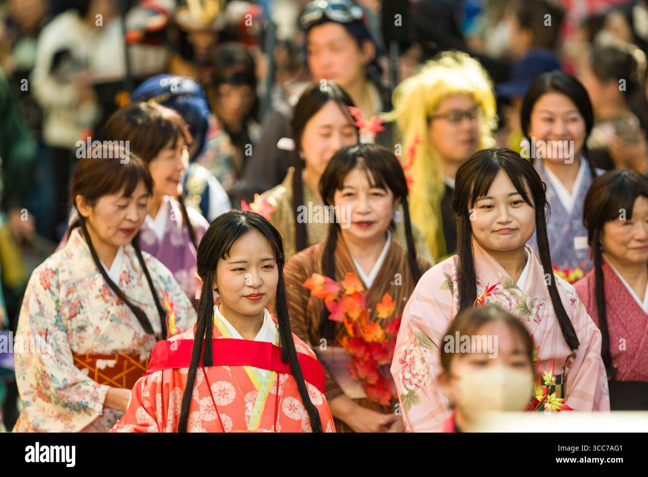 Women dressed in traditional Japanese kimonos during the Machida Jidai ...