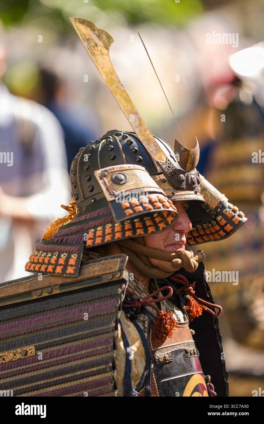 Man dressed as feudal samurai before the start of the Machida Jidai ...