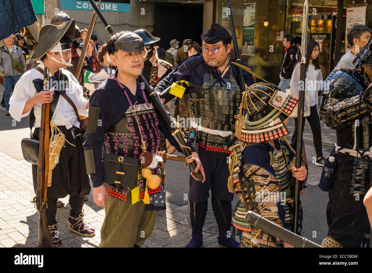 Men dressed as musketeers waiting for the start of the Machida Jidai ...