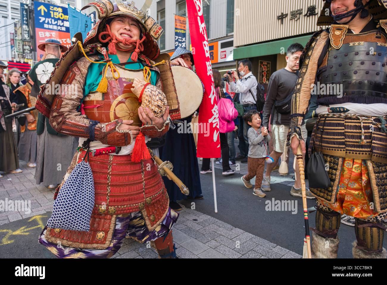 People dressed as feudal samurai before the start of the Machida Jidai ...