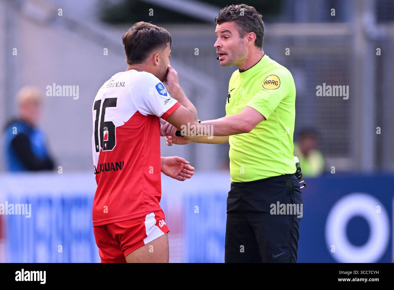 UTRECHT - (l-r) Souffian El Karouani of FC Utrecht, referee Erwin Blank ...