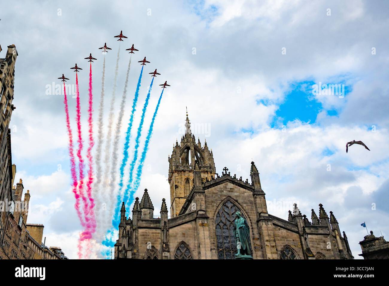 Red Arrows flypast above St. Gilles Cathedral on the High Street ...