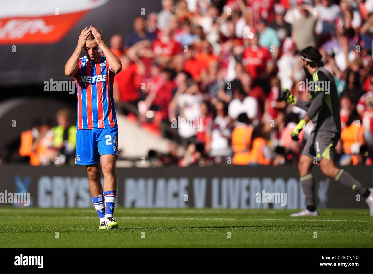 Crystal Palace's Borna Sosa (left) appears dejected after his penalty ...