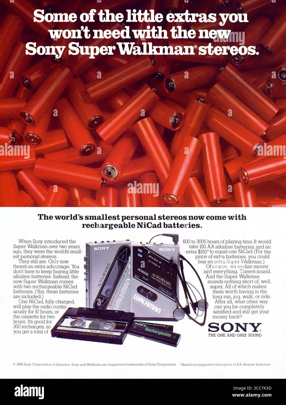 1986 Sony Super Walkman with rechargeable NiCad batteries ad Stock ...