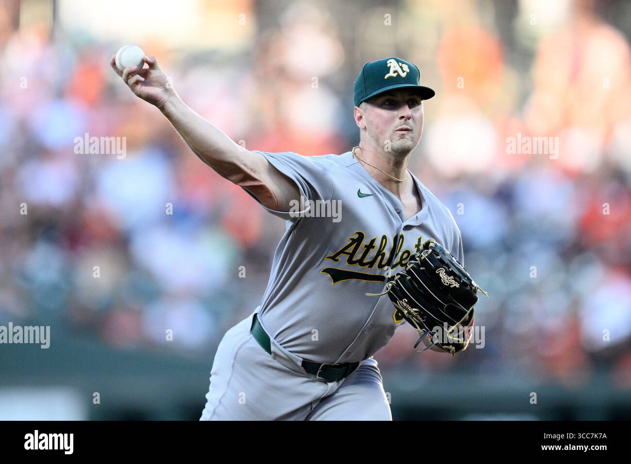 Athletics pitcher Jack Perkins (50) in action during a baseball game ...
