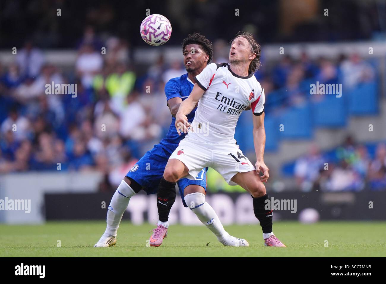 Chelsea's Andrey Santos and AC Milan's Luka Modric battle for the ball ...