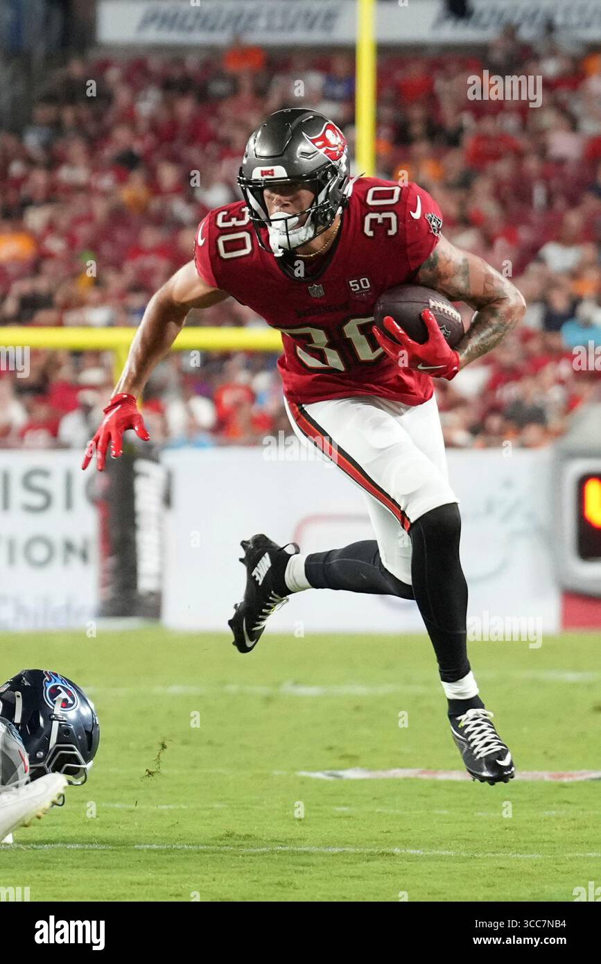 Tampa Bay Buccaneers wide receiver Jacob Harris (30) runs after a catch ...
