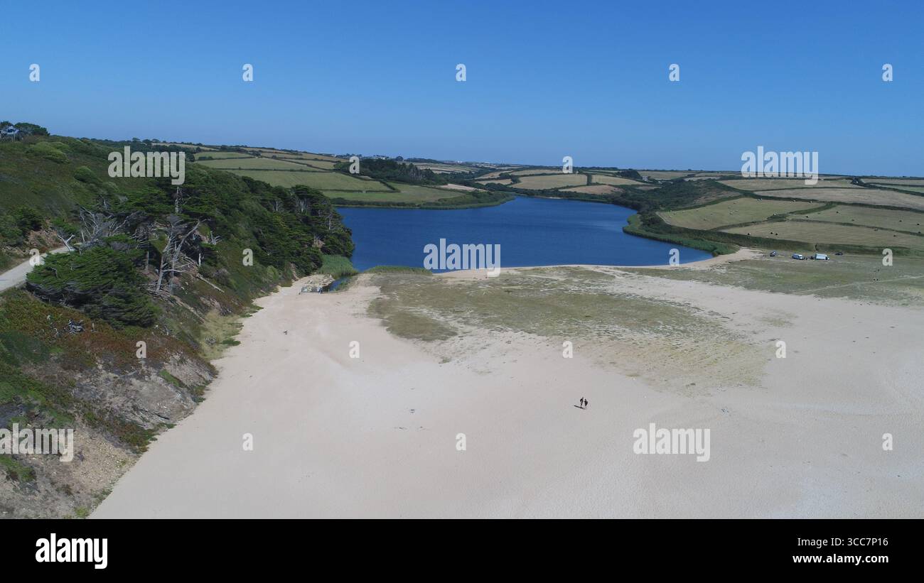 aerial view of AONB, Loe Bar, Porthleven sands, Carminowe Creek ...