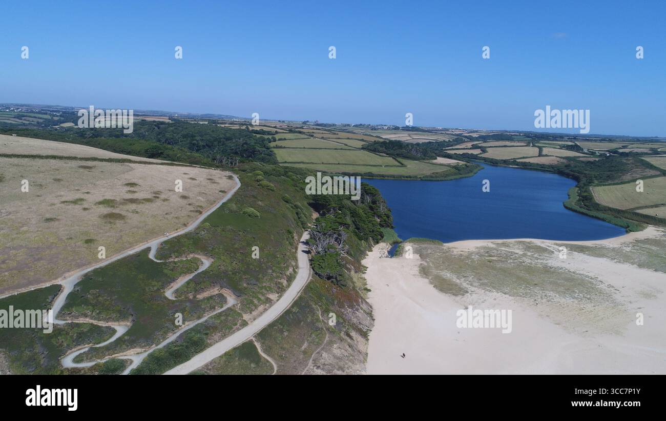 aerial view of AONB, Loe Bar, Porthleven sands, Carminowe Creek ...