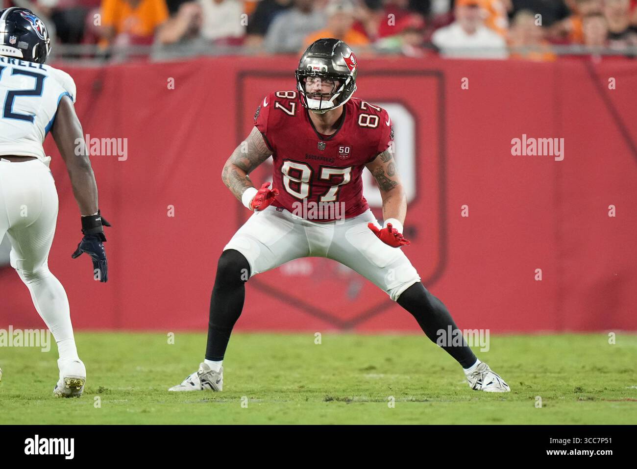 Tampa Bay Buccaneers tight end Payne Durham (87) protects the pocket ...