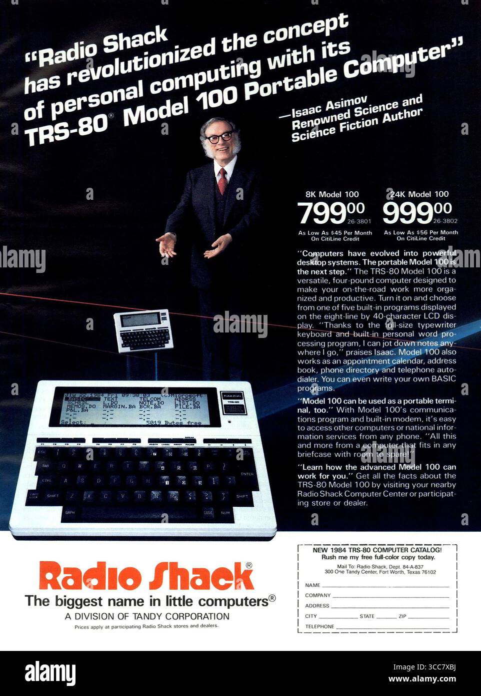 1984 Radio Shack TRS-80 Model 100 Portable Computer ad featuring Isaac ...