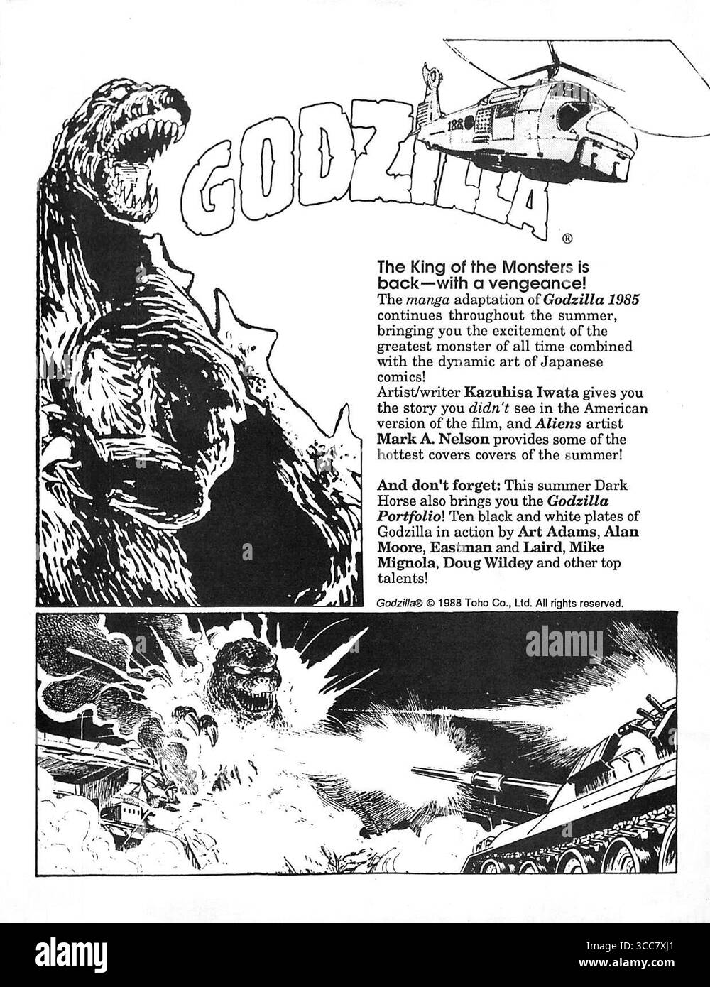 1988 Dark Horse Comics Godzilla 1985 ad, art by Kazuhisa Iwata Stock ...