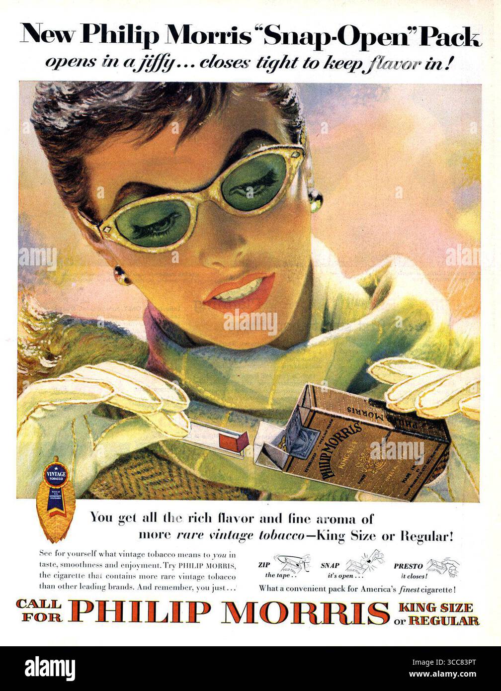 1954 Philip Morris snap-open pack cigarettes ad Stock Photo - Alamy