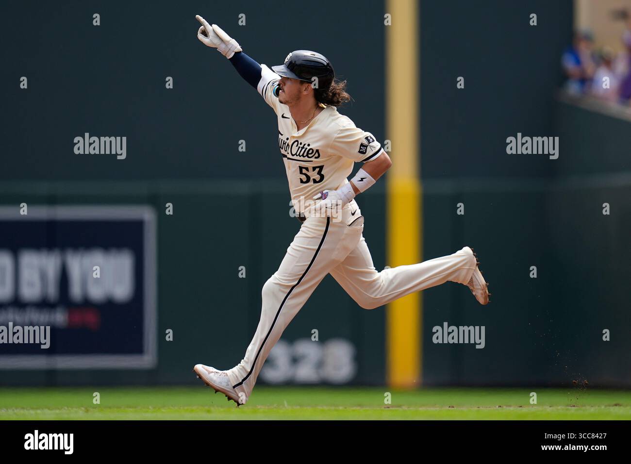 Minnesota Twins' Ryan Fitzgerald (53) runs the bases after hitting a 2 ...
