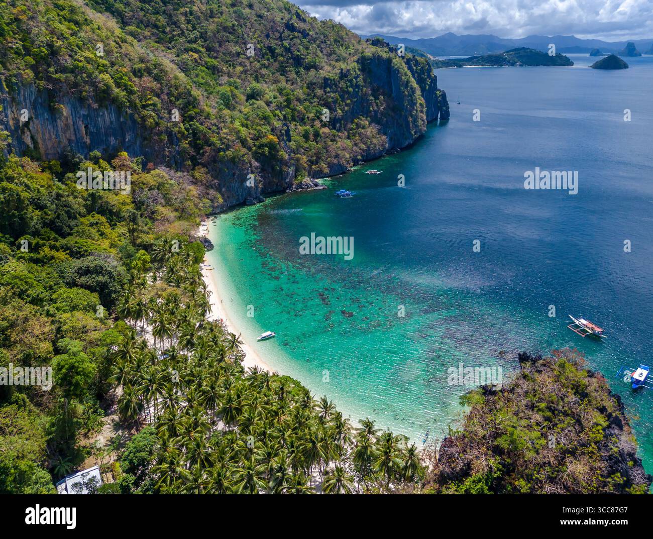 Seven commandos beach in El Nido, Palawan, Philippines islands. Aerial ...