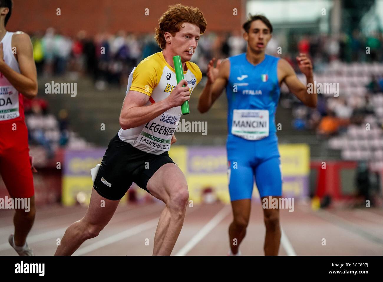 Belgium 4 x 400m Relay pictured in action during the European Athletics U20 Championships, in ...