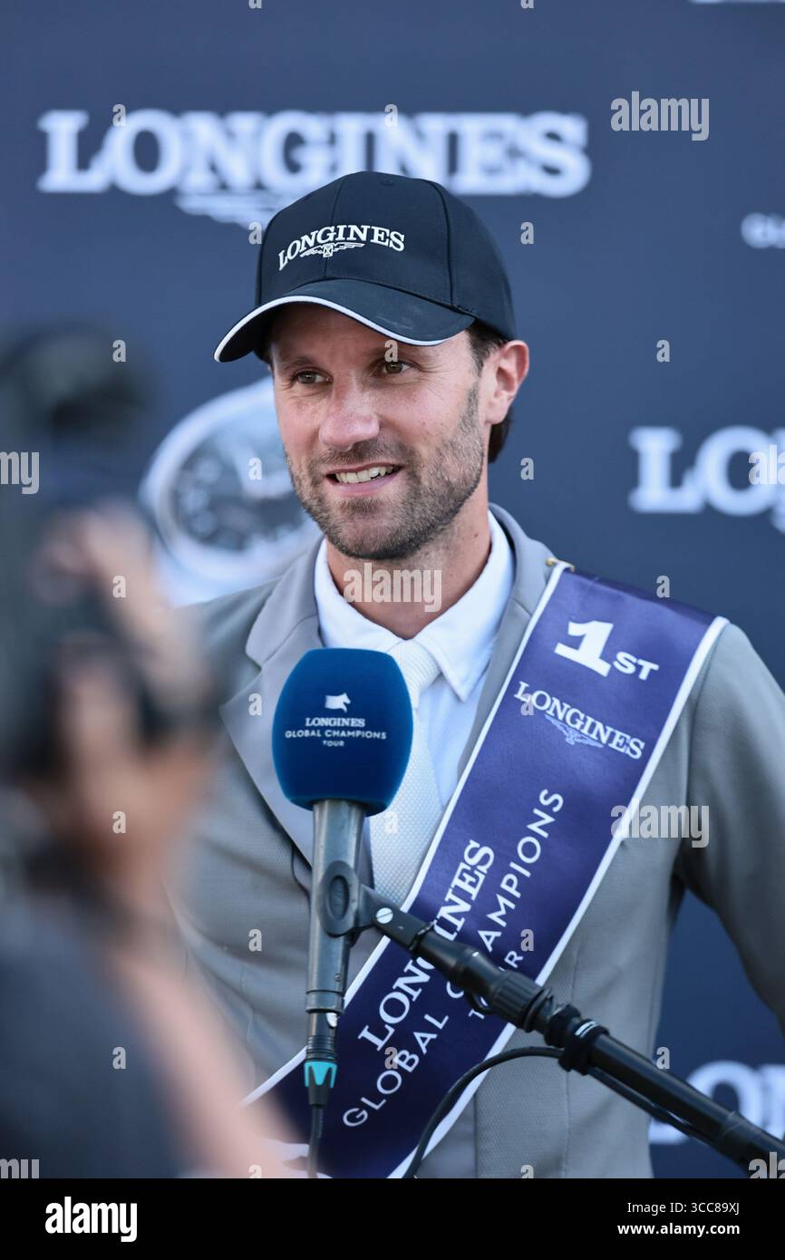 Christian Kukuk (GER) being interviewed after winning the CSI5 ...