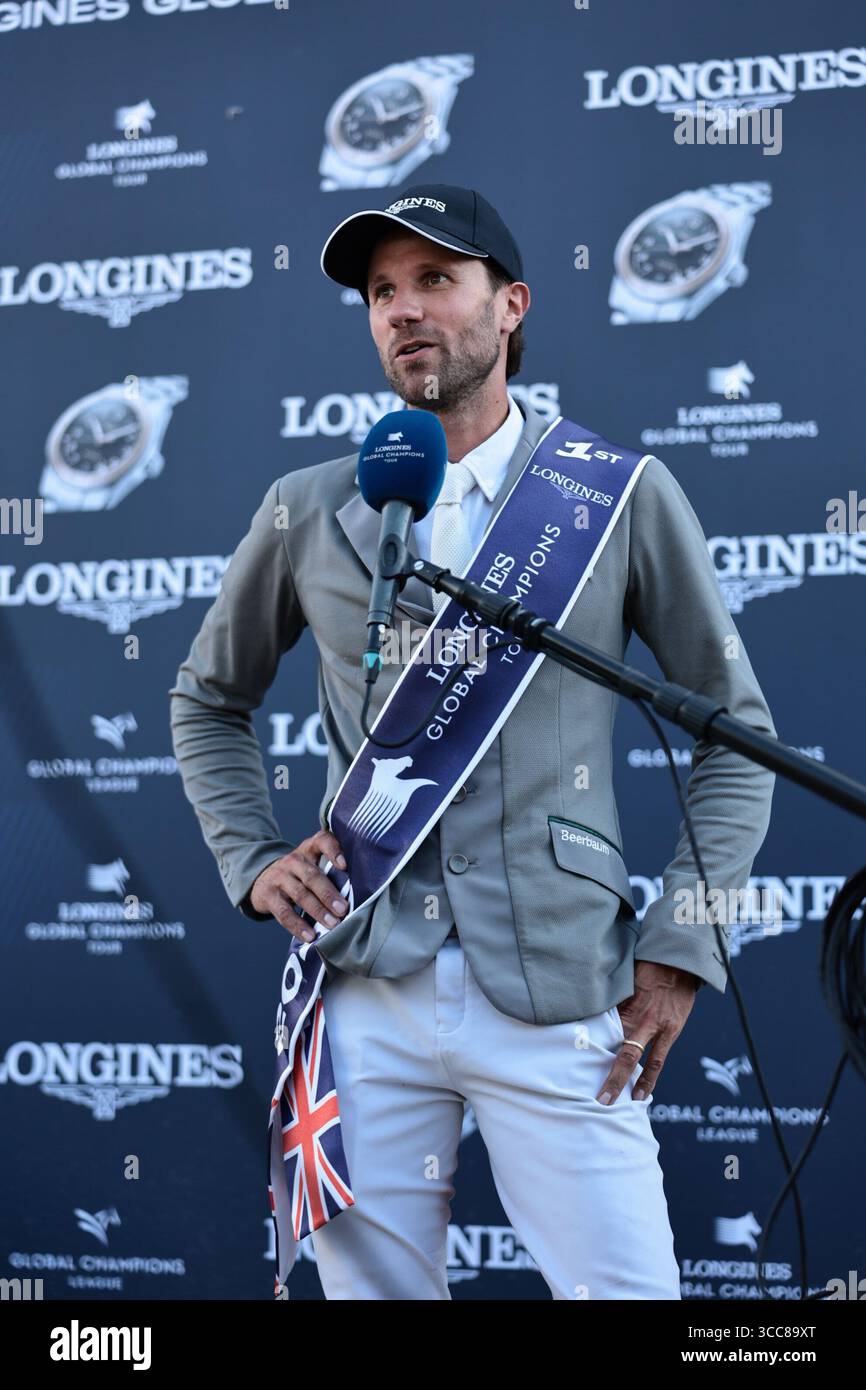 Christian Kukuk (GER) being interviewed after winning the CSI5 ...