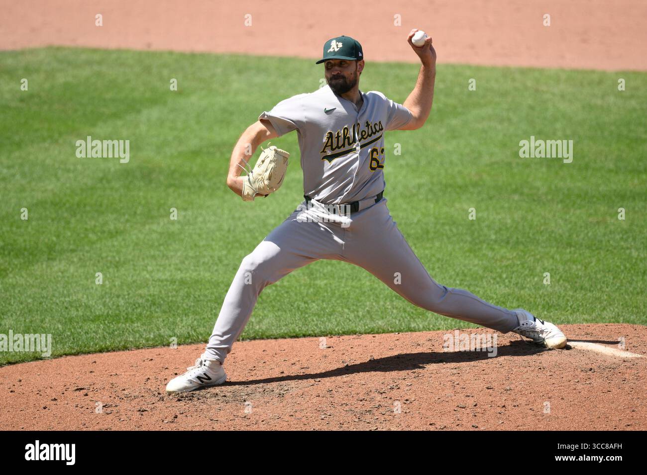 Athletics pitcher Ben Bowden throws during the fifth inning of a ...