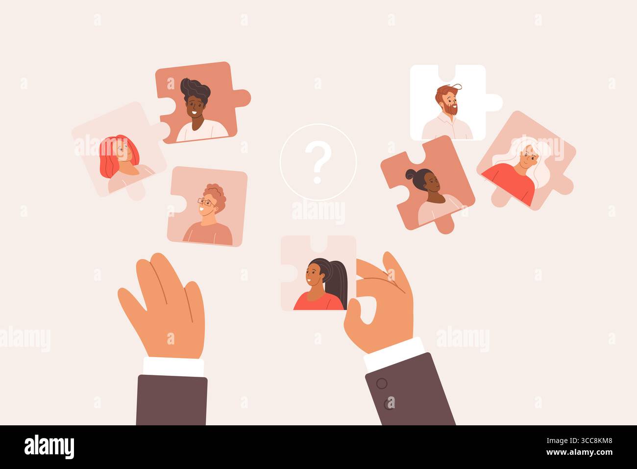 Concept showing hands fitting puzzle pieces together. Each piece ...