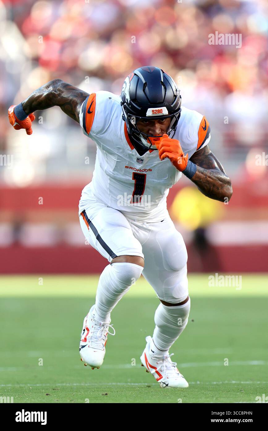 Denver Broncos tight end Evan Engram (1) runs during an NFL football ...