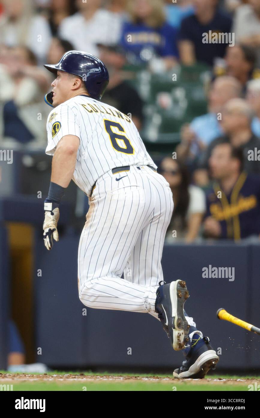 Milwaukee Brewers' Isaac Collins hits a walk-off home run during the ...