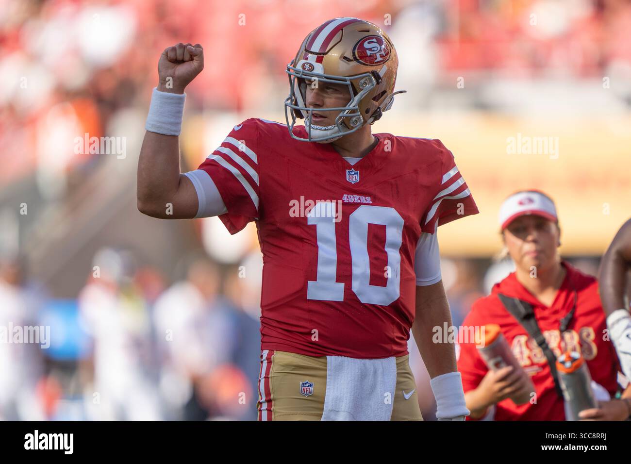 Aug 9, 2025; Santa Clara, California, USA; San Francisco 49ers quarterback Mac Jones (10 ...