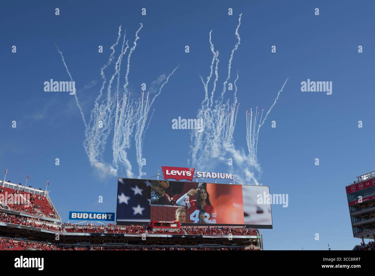 Aug 9, 2025; Santa Clara, California, USA; Fireworks light up overhead ...