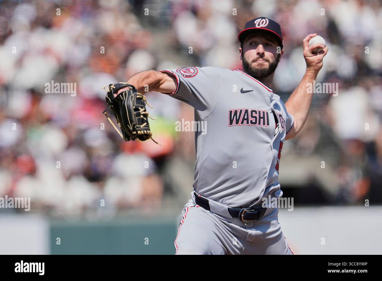 Washington Nationals pitcher PJ Poulin throws to a San Francisco Giants ...
