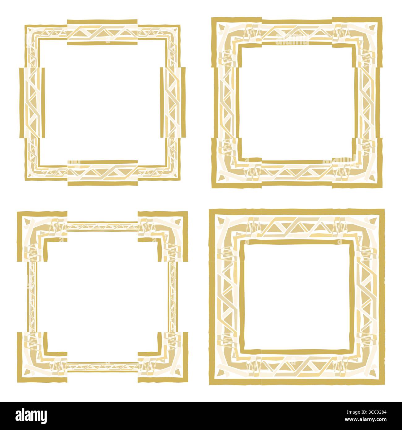 Golden frame elements. Decorative tribal accents. Abstract square ...