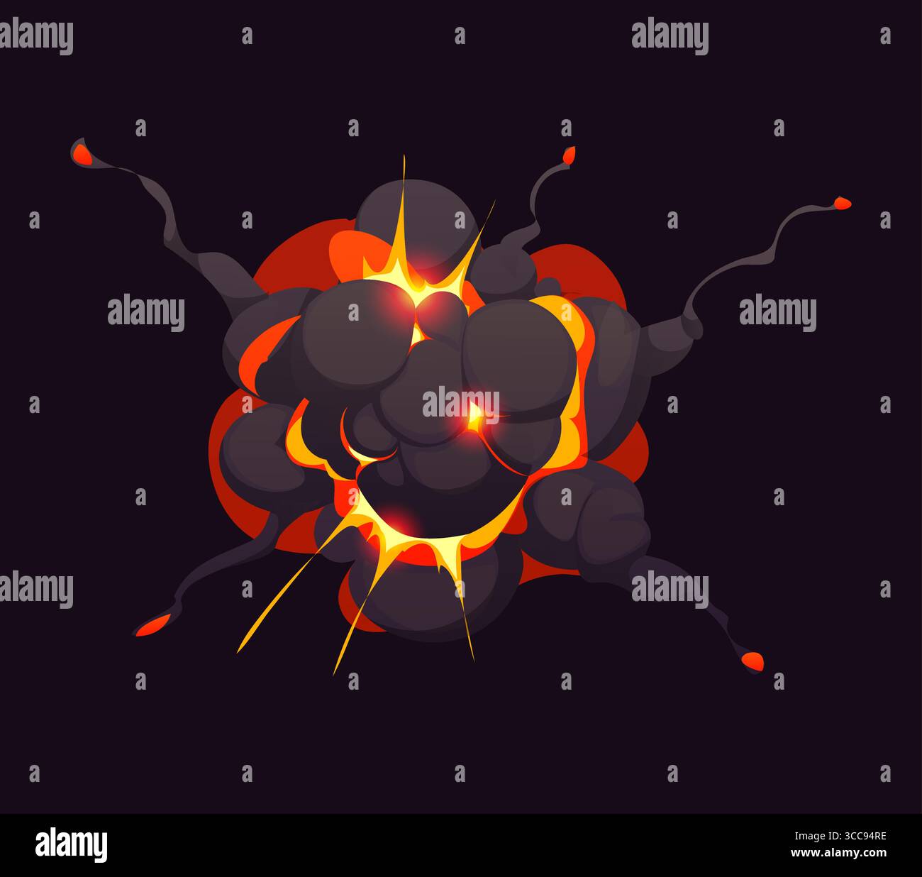 Comic bomb explosion blast effect. Cartoon fire and smoke boom cloud ...
