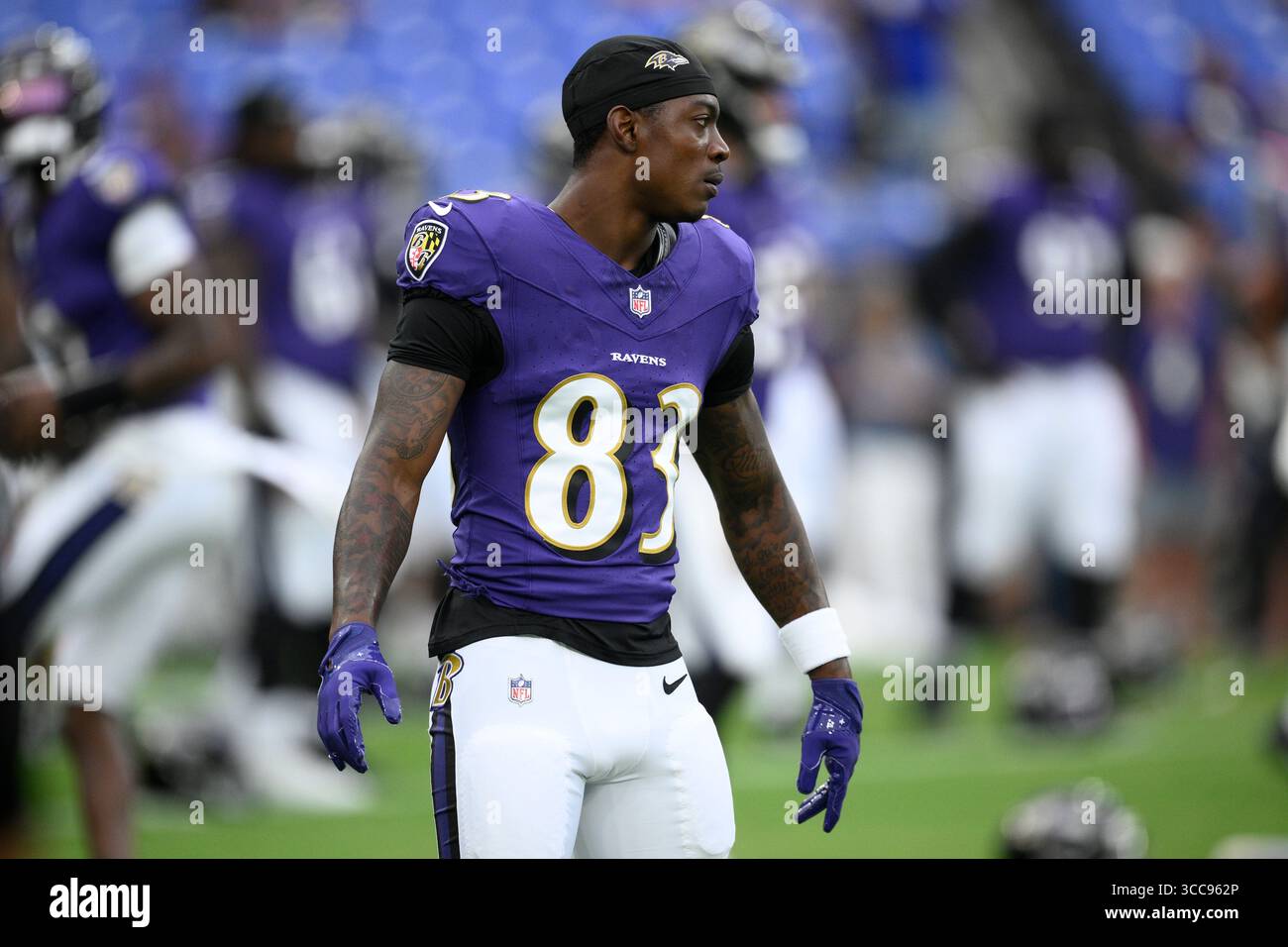 Baltimore Ravens wide receiver LaJohntay Wester (83) works out before a ...