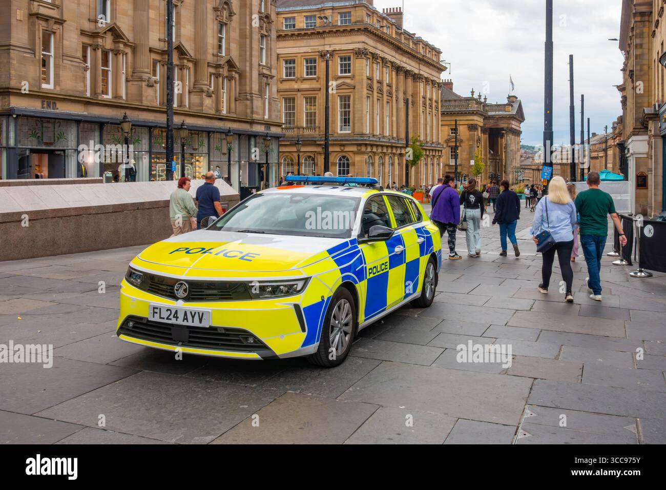 A police car parked on Grey Street in Newcastle-upon-Tyne, UK city ...