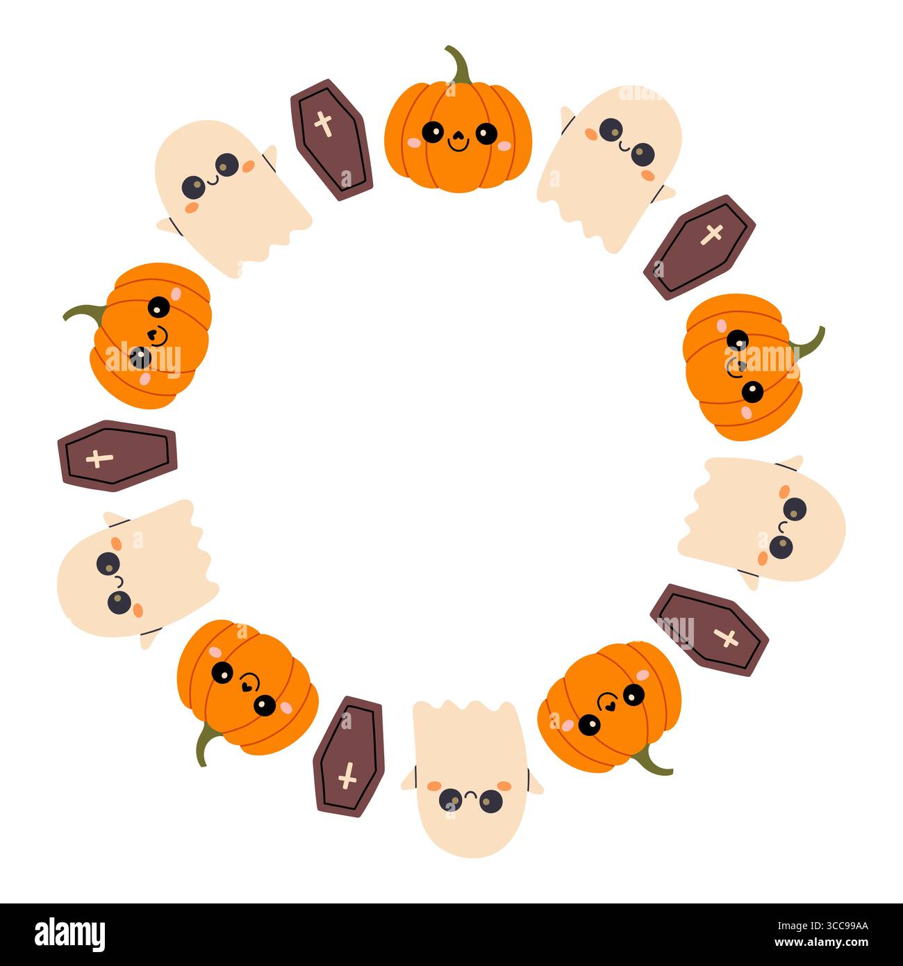 Simple Halloween circle frame. Cute Halloween frame border on white ...
