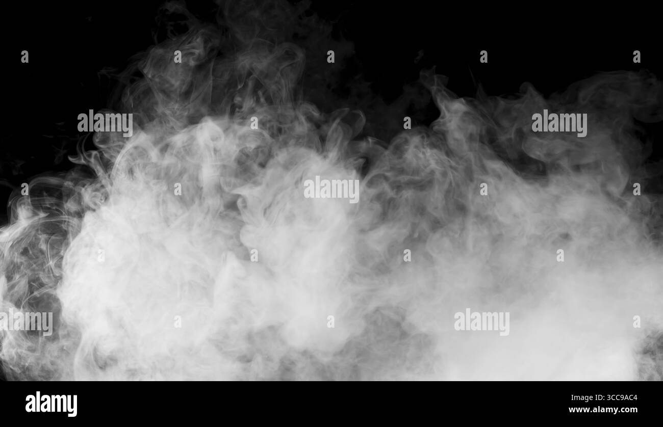white smoke isolated on black background, abstract powder, water spray ...