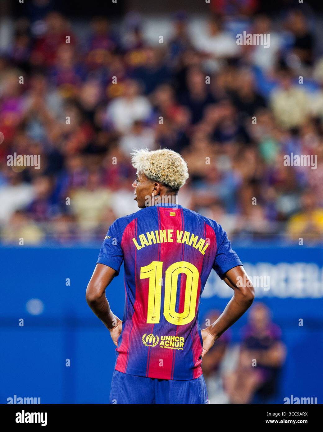 Barcelona, Spain. 10th Aug, 2025. Lamine Yamal in action during the ...