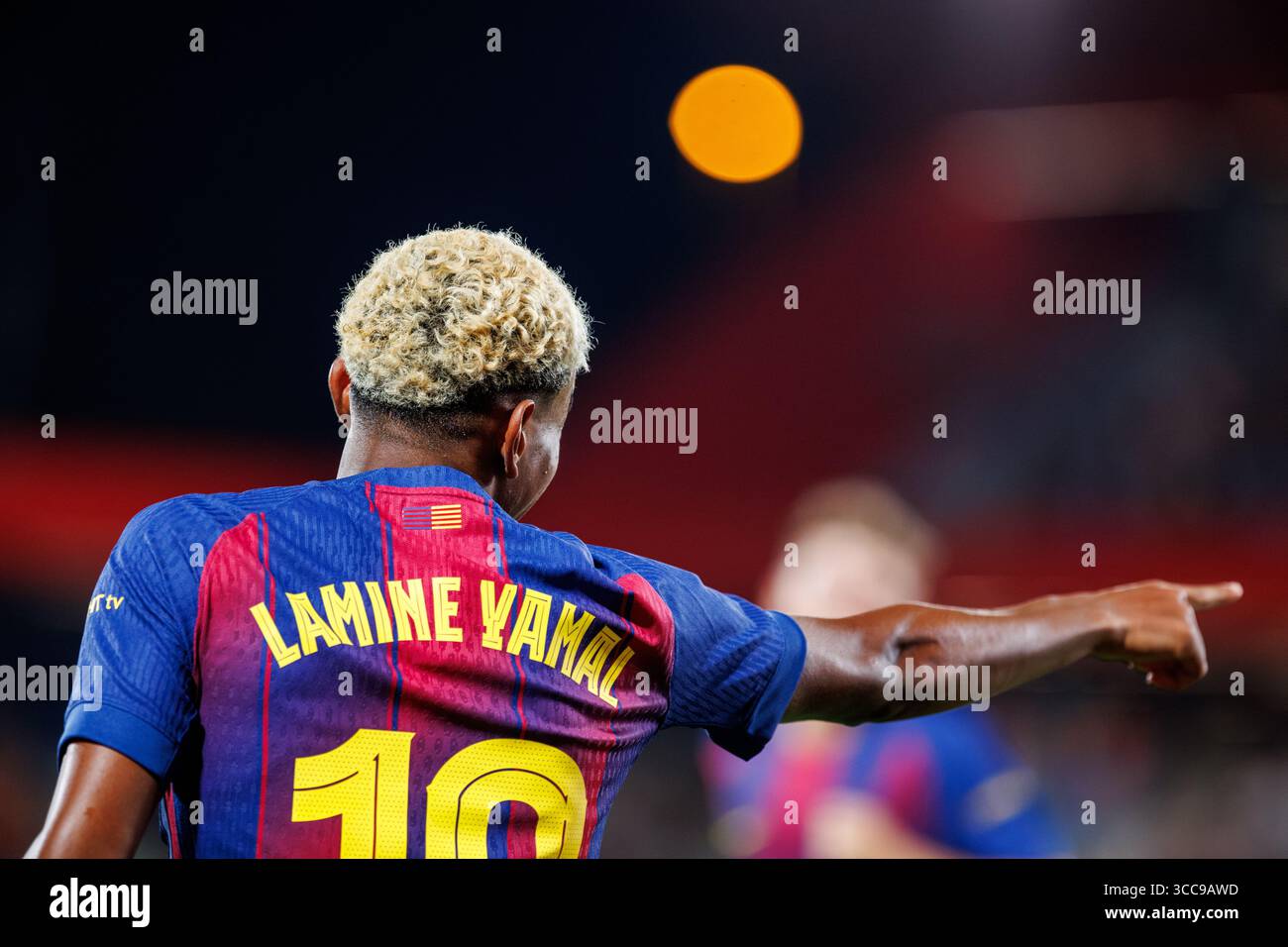 Barcelona, Spain. 10th Aug, 2025. Lamine Yamal celebrates after scoring ...