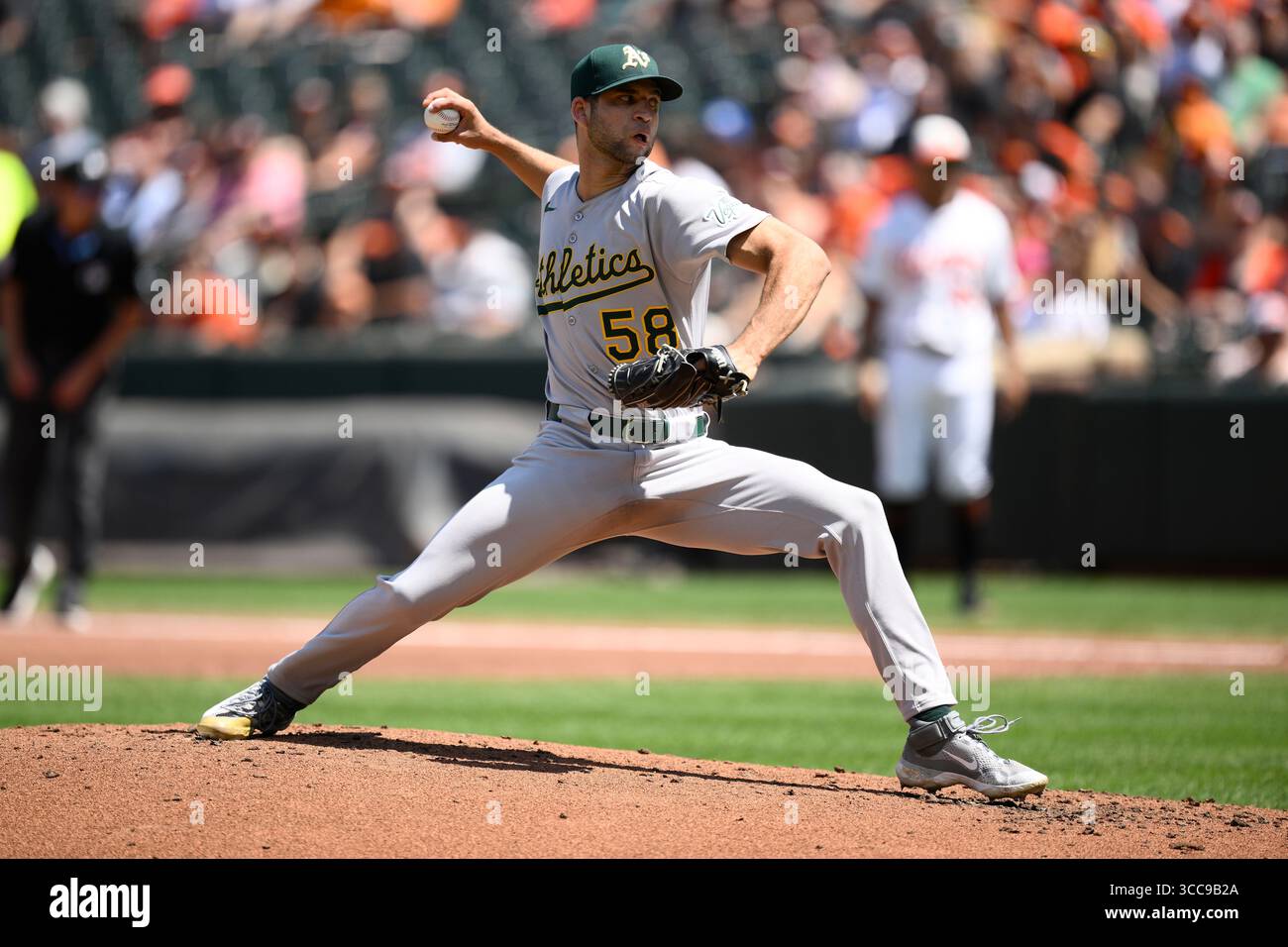 Athletics starting pitcher Luis Morales (58) in action during a ...