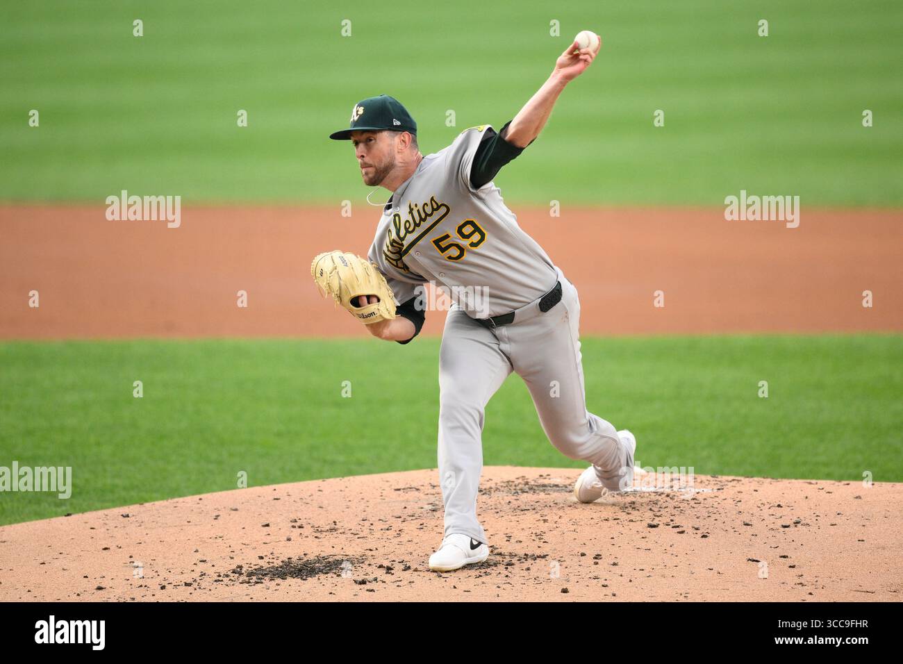 Athletics pitcher Jeffrey Springs (59) in action during a baseball game ...