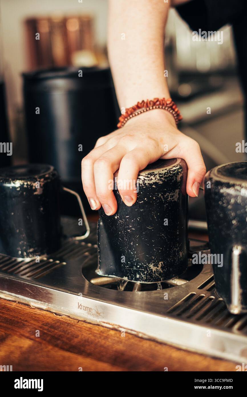 Barista Washing Milk Jug Stock Photo - Alamy