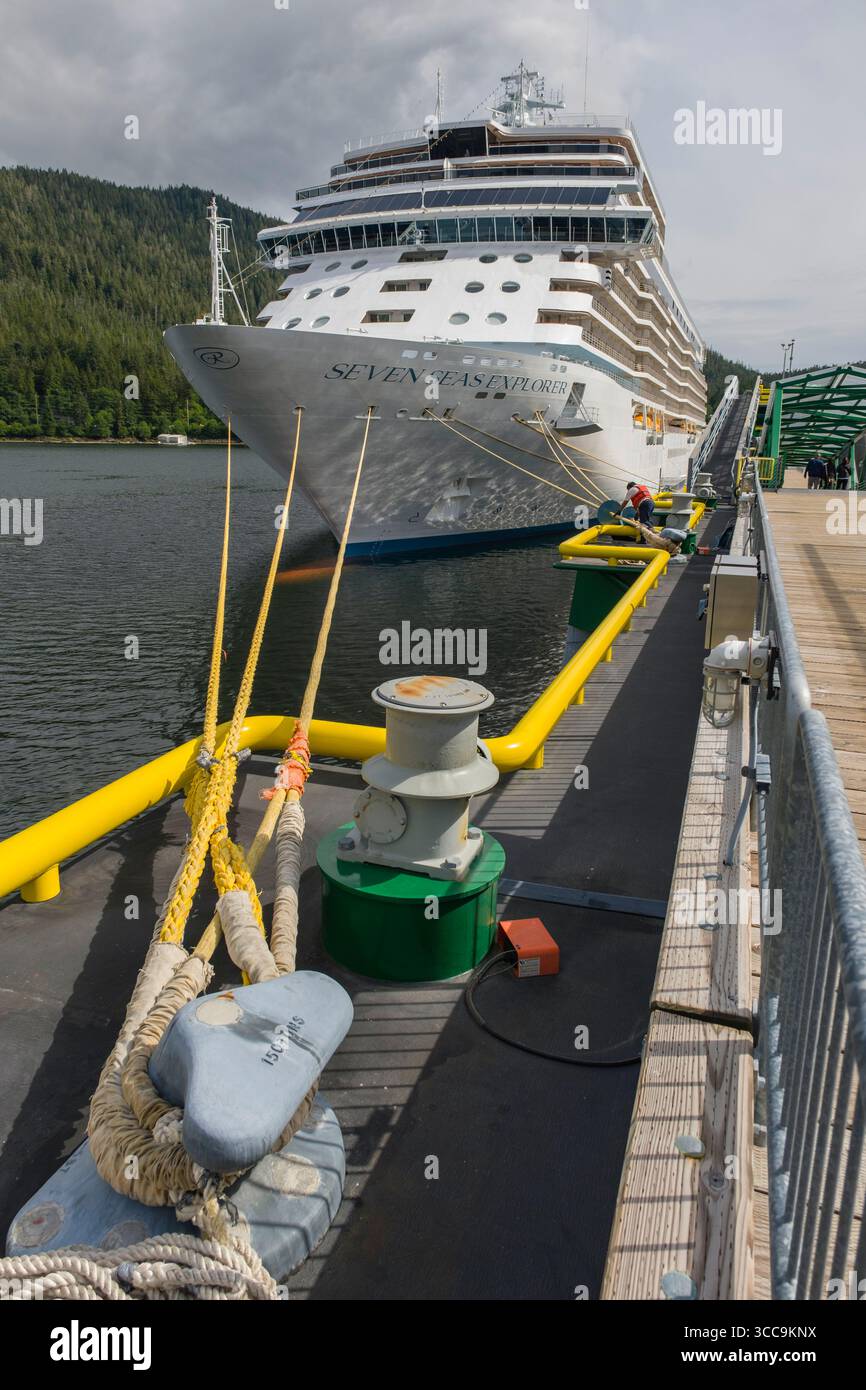Mooring lines securing the Seven Seas Explorer cruise ship docked at ...