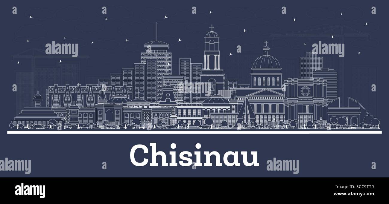 Outline Chisinau Moldova City Skyline with white Buildings. Vector ...