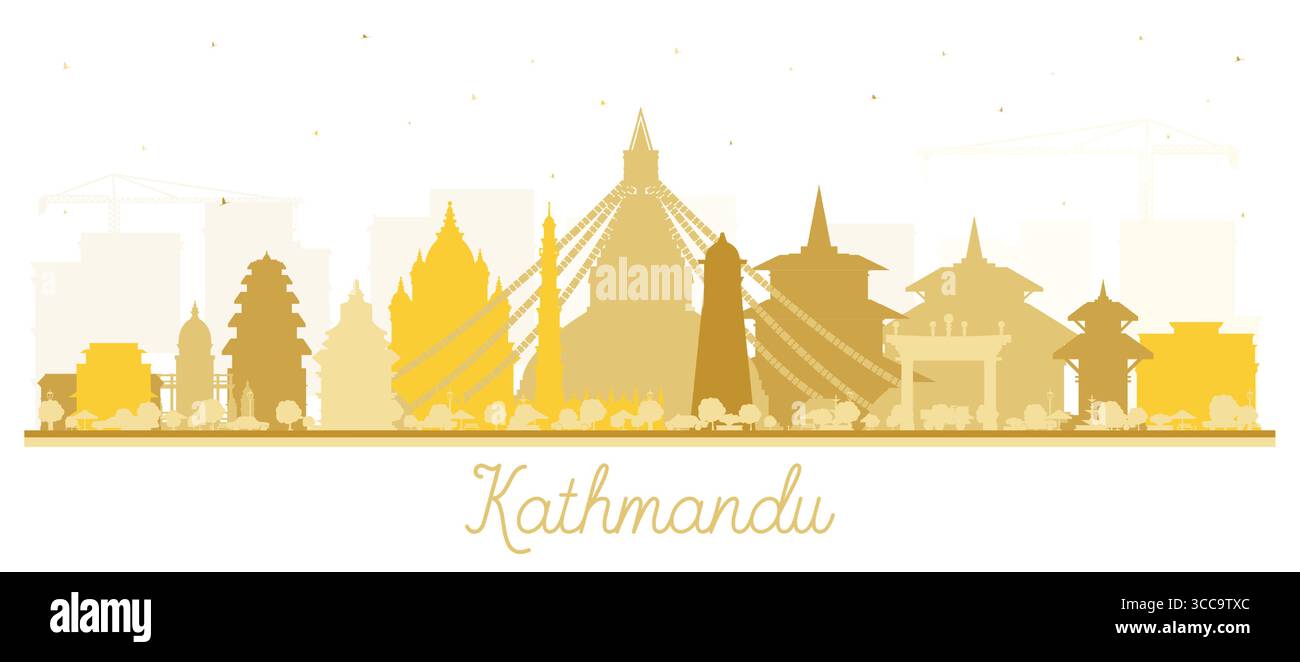 Kathmandu Nepal City Skyline Silhouette with golden Buildings Isolated ...