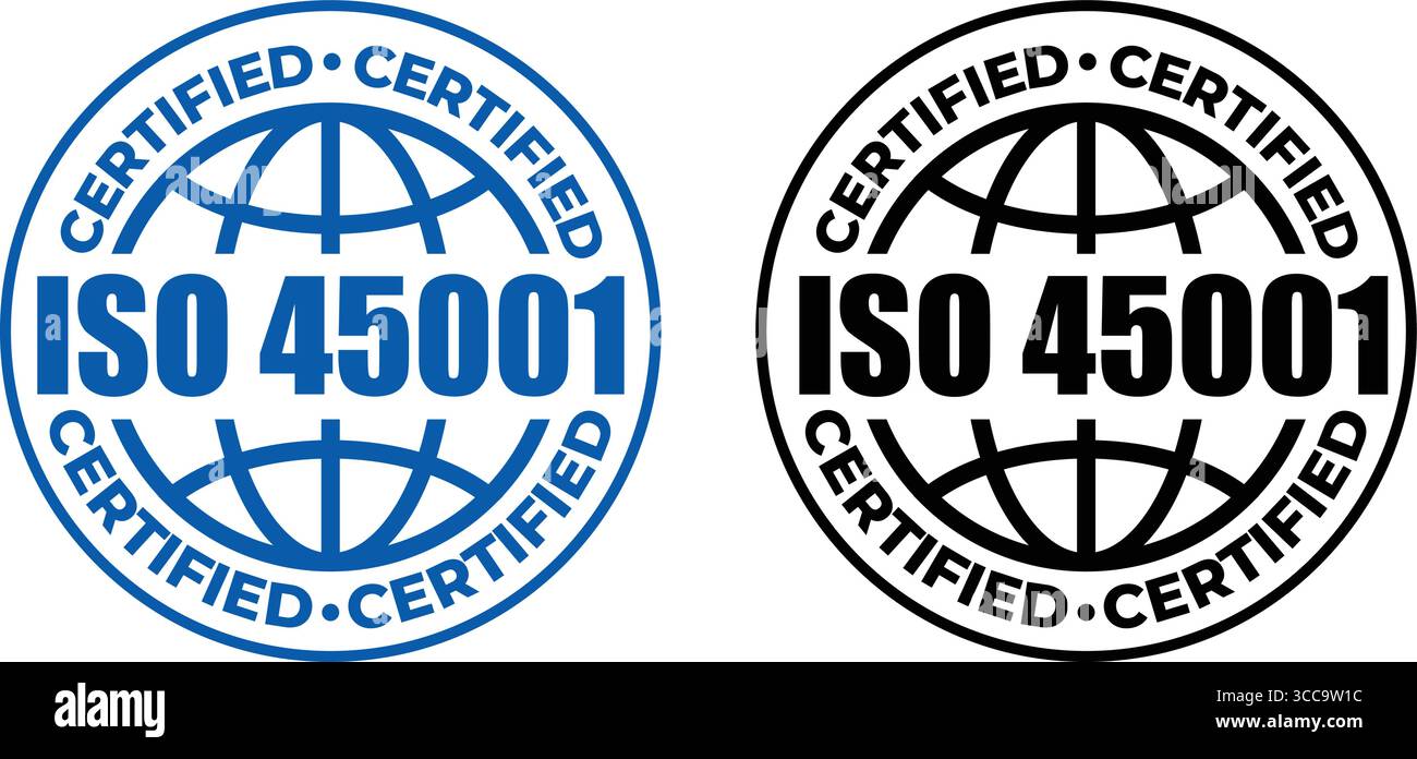 ISO 45001 Certification Badge – Vector Seal for Occupational Health and Safety Management Stock ...