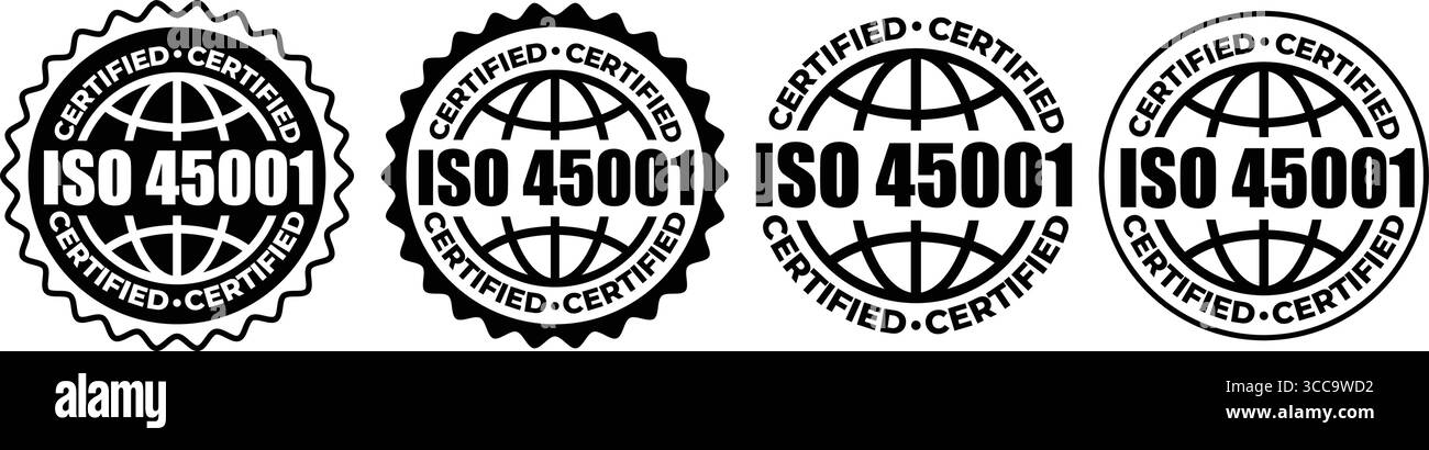 ISO 45001 Certification Badge – Vector Seal for Occupational Health and Safety Management Stock ...