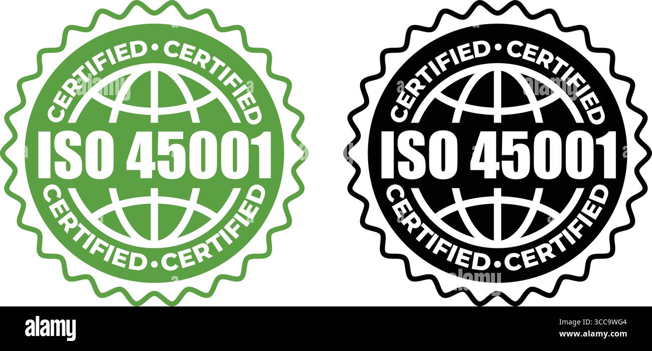 ISO 45001 Certification Badge – Vector Seal for Occupational Health and Safety Management Stock ...