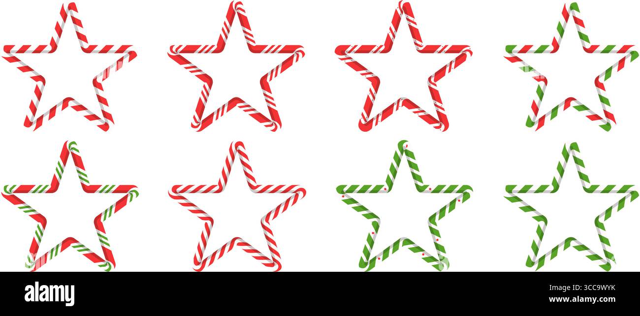 Christmas candy cane stripe border set. Red and green star frames for ...