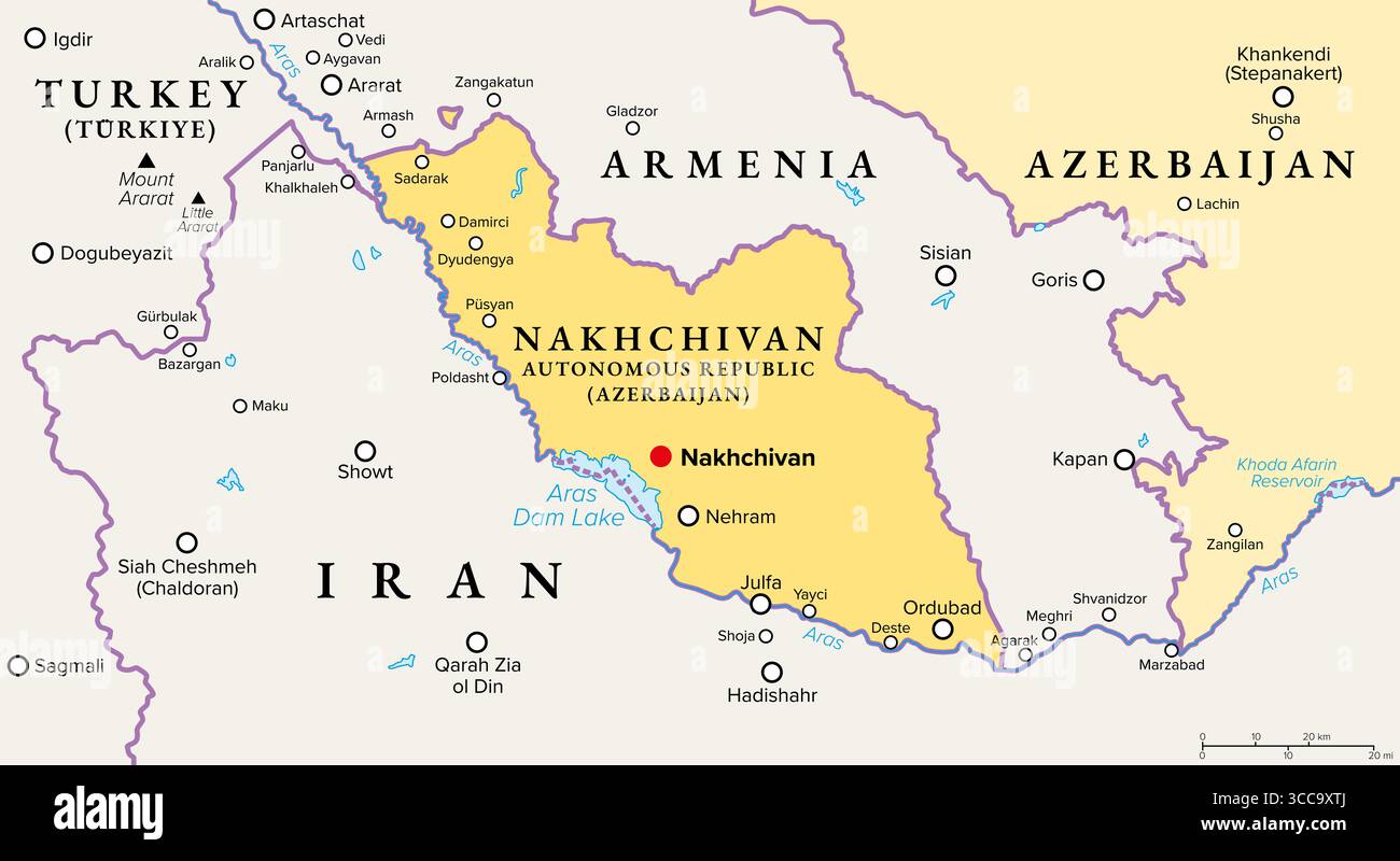 Nakhchivan Autonomous Republic, an exclave of Azerbaijan, political map ...