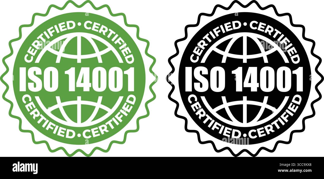 ISO 14001 Certified Stamp – Environmental Management System Label and badge Vector Design Stock ...