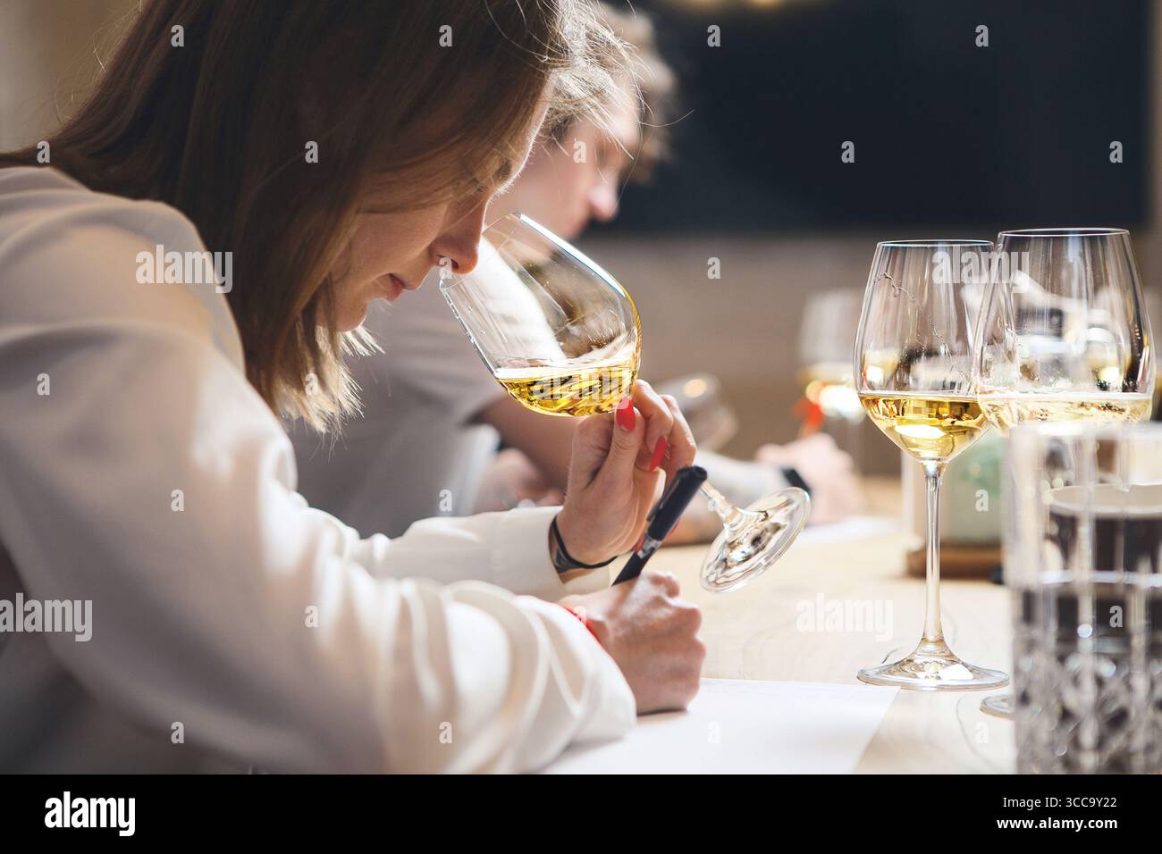 Female sommelier examination to get certificate professional work of ...